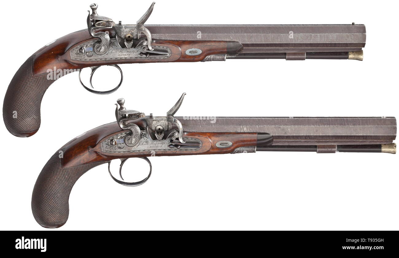 A cased pair of flintlock pistols, John Manton & Sons, London after ...