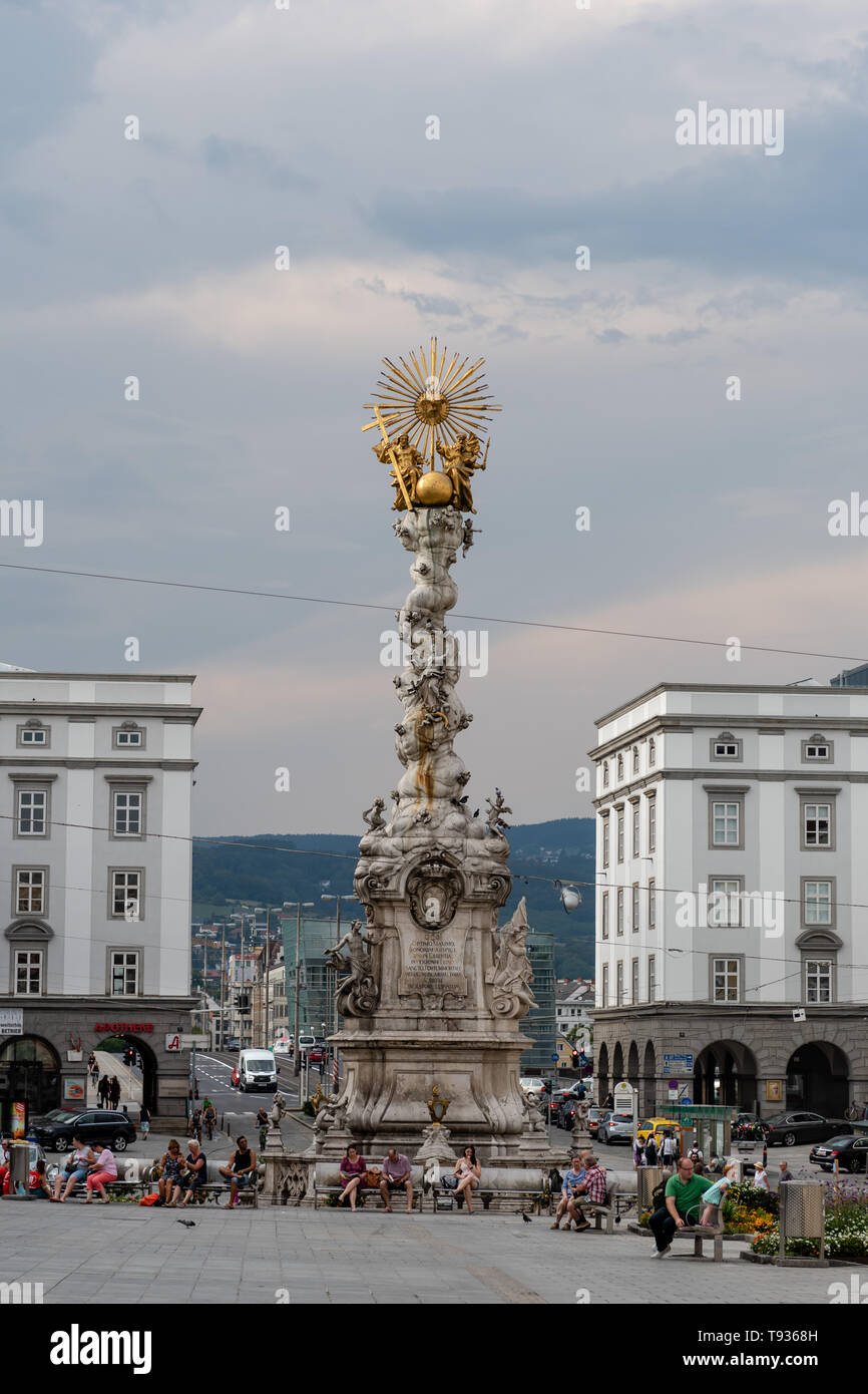 LINZ, AUSTRIA - AUGUST 02, 2018: The renaissance Trinity Column in Linz ...