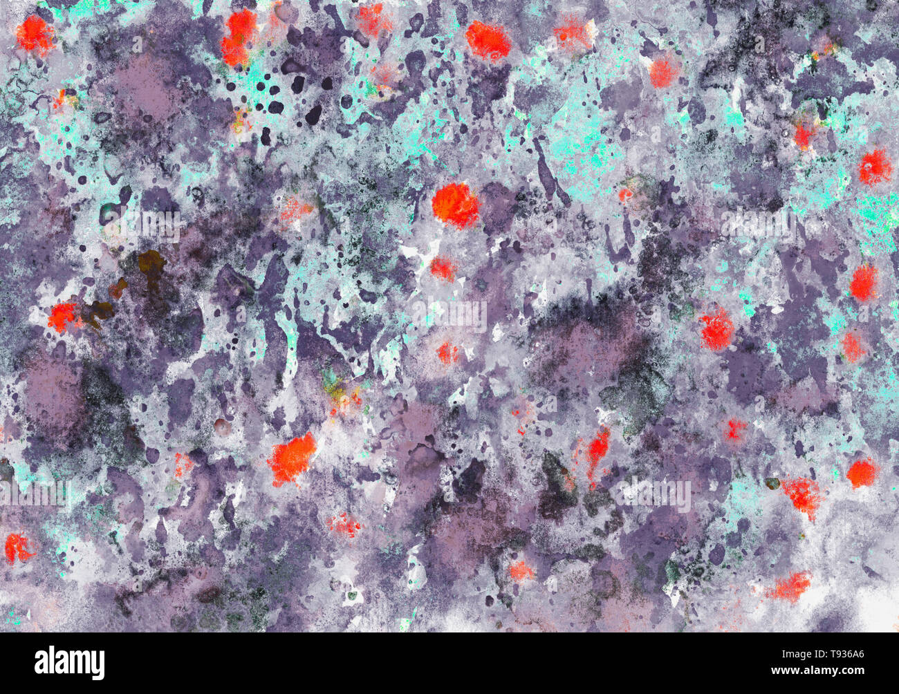 Abstract artistic hand painted watercolor, gray, red, turquoise colors ...