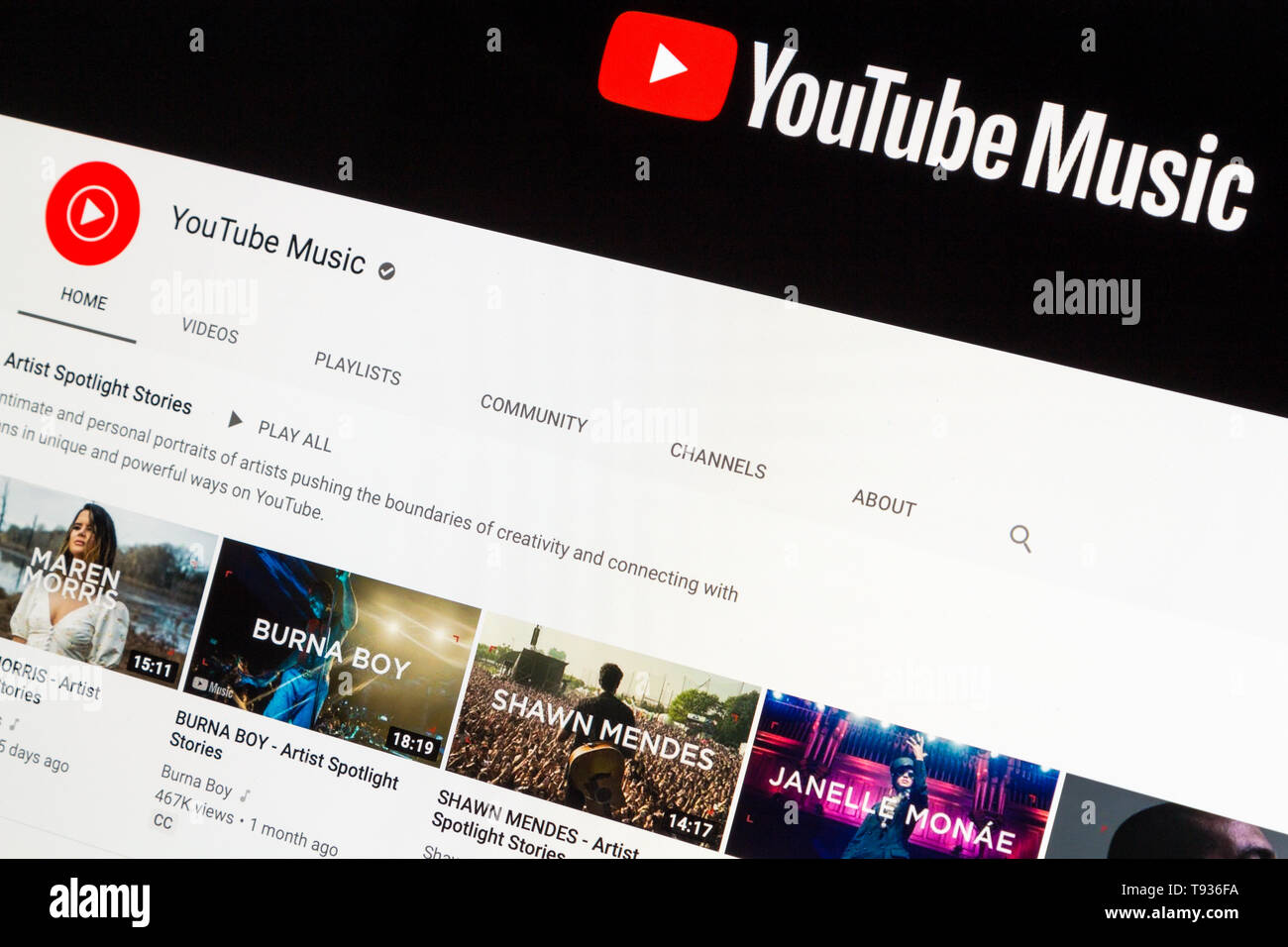 Youtube Music on screen Stock Photo - Alamy