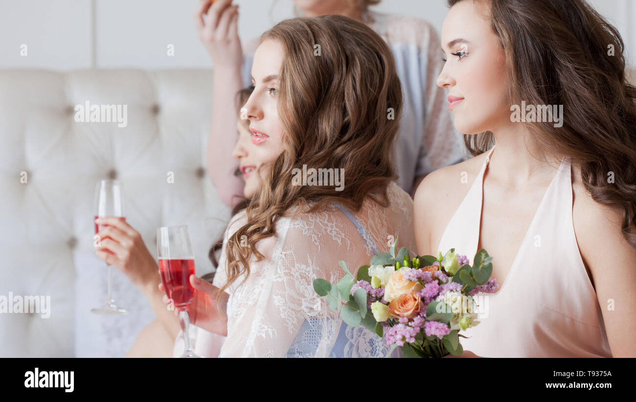Bachelorette party before the wedding. Young beautiful woman with a ...
