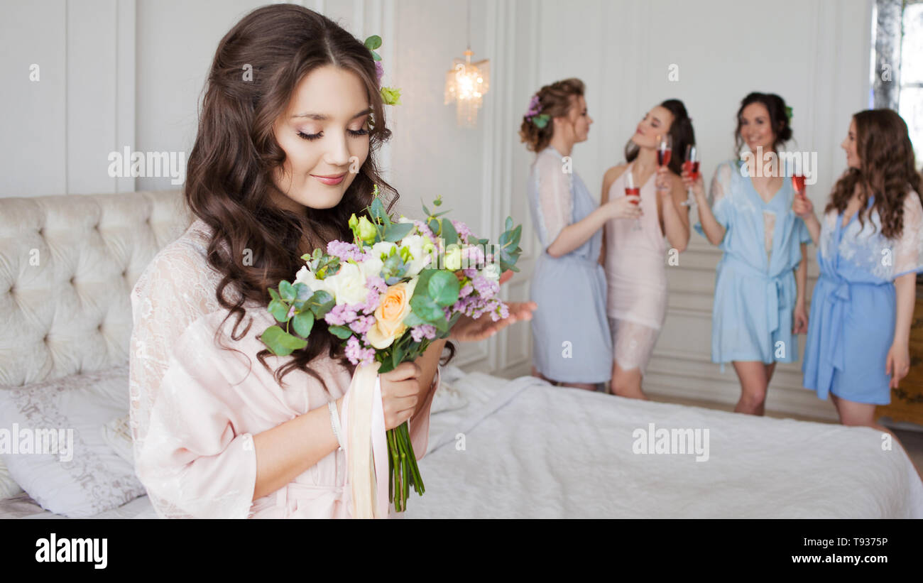 Bachelorette party before the wedding. Young beautiful woman with a ...