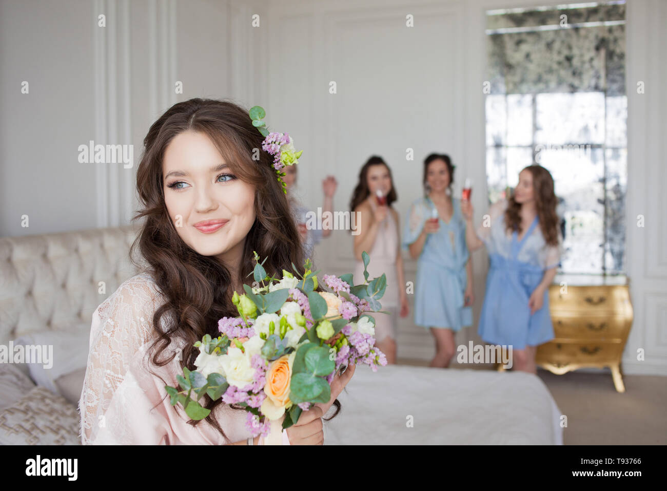 Bachelorette party before the wedding. Young beautiful woman with a ...