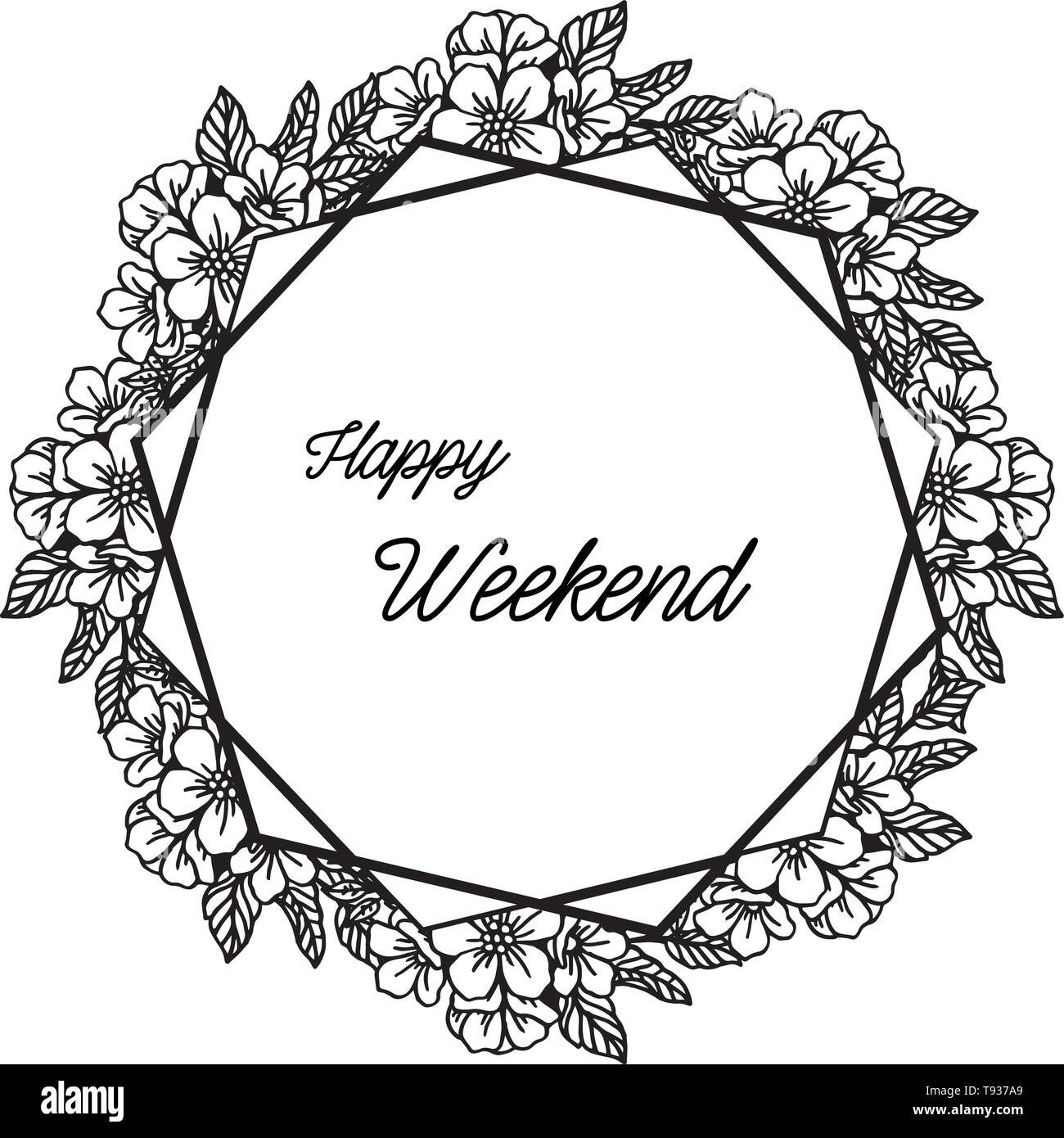 Vector illustration shape flower frame for invitation happy weekend ...
