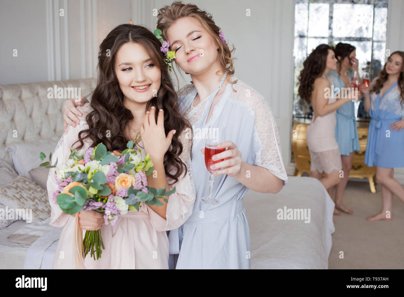 Bachelorette party before the wedding. Young beautiful woman with a ...