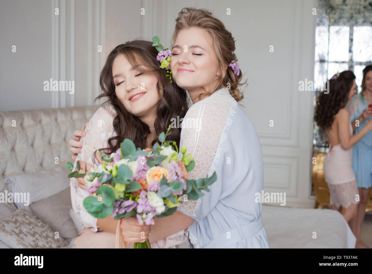 Bachelorette party before the wedding. Young beautiful woman with a ...