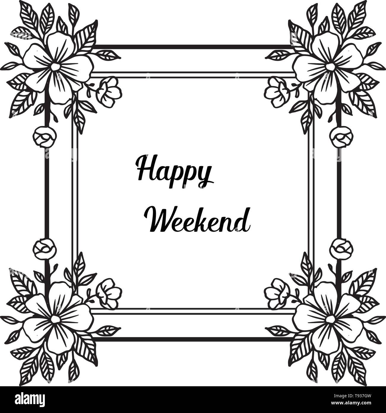 Vector illustration shape flower frame for invitation happy weekend ...