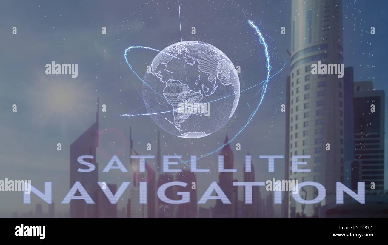 Satellite navigation text with 3d hologram of the planet Earth against ...