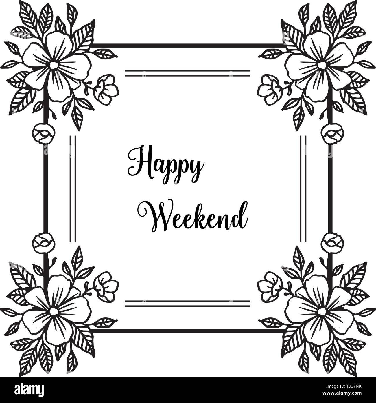 Vector illustration shape flower frame for invitation happy weekend ...