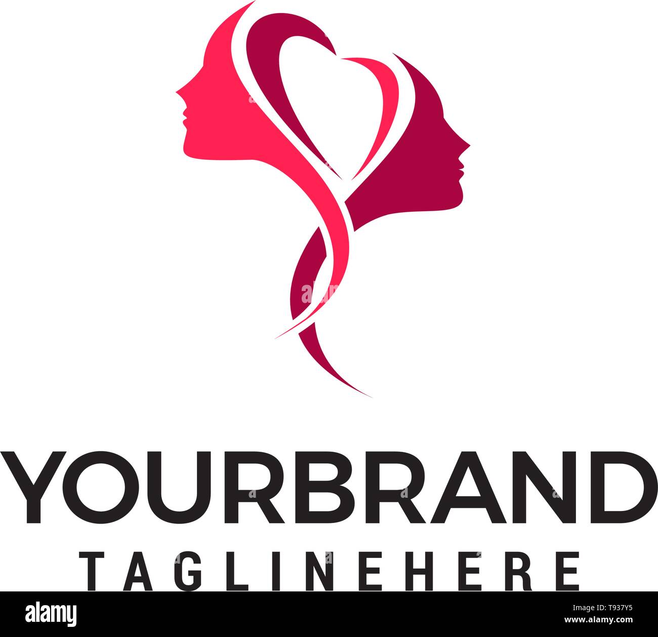 Heart and two women face ogo design concept template vector Stock ...