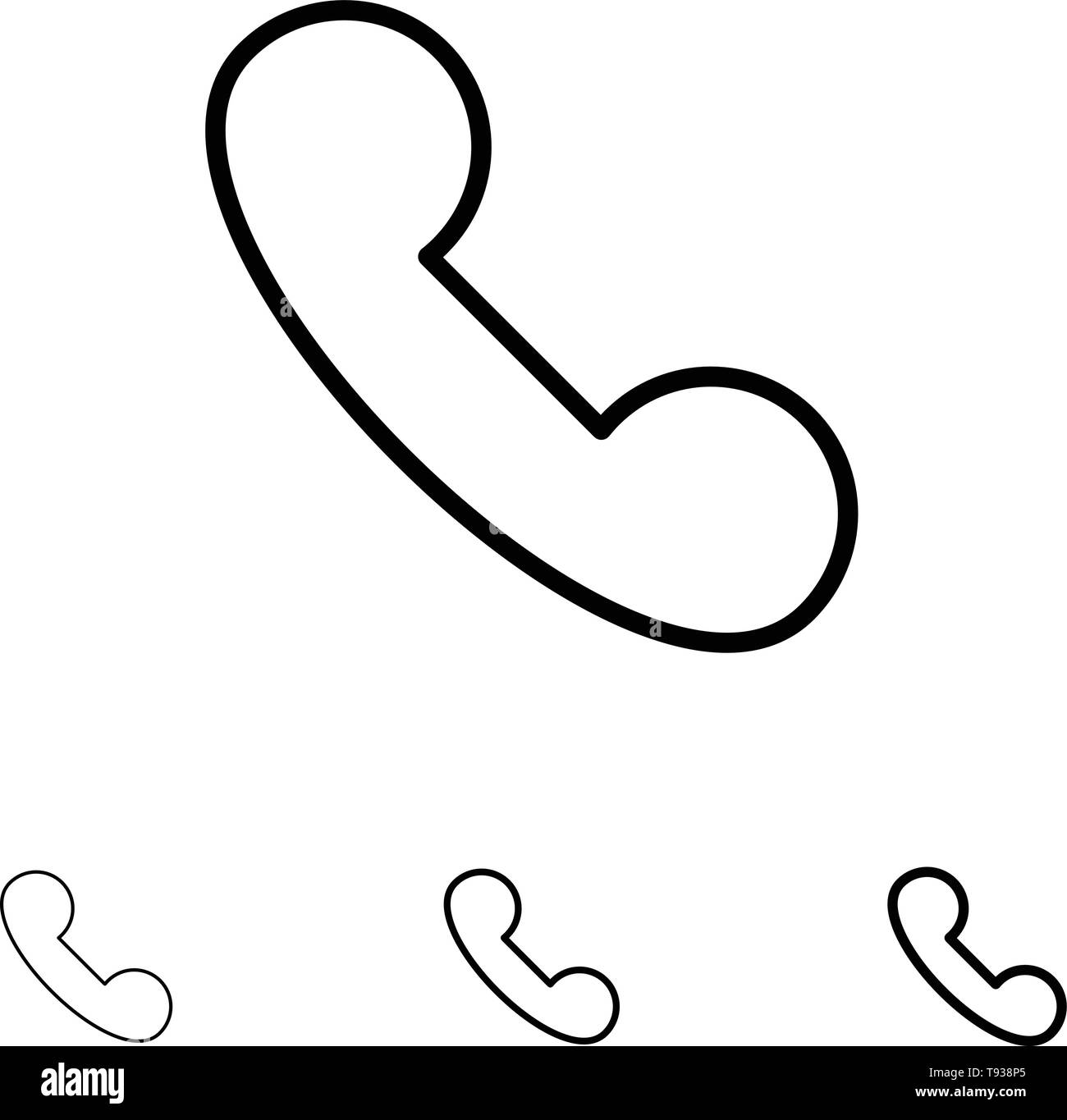 Call, Incoming, Telephone Bold and thin black line icon set Stock ...
