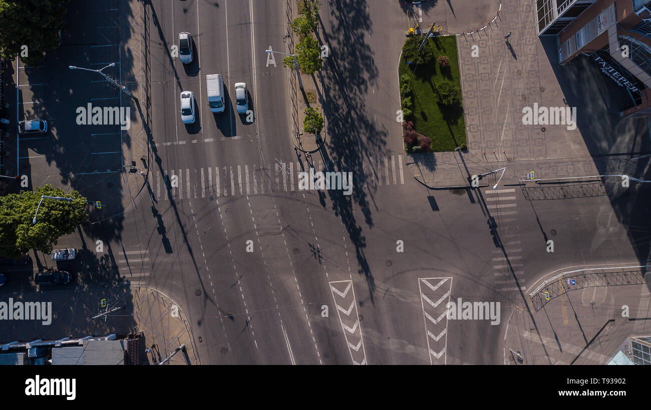 Aerial view of the vehicular intersection, traffic at peak hour with ...