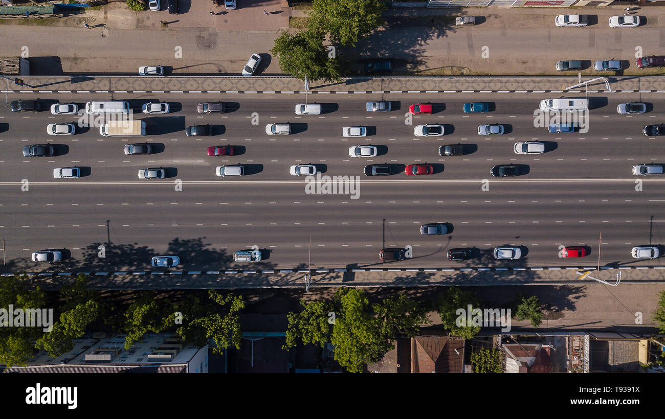 Urban city road traffic from above aerial view Stock Photo - Alamy