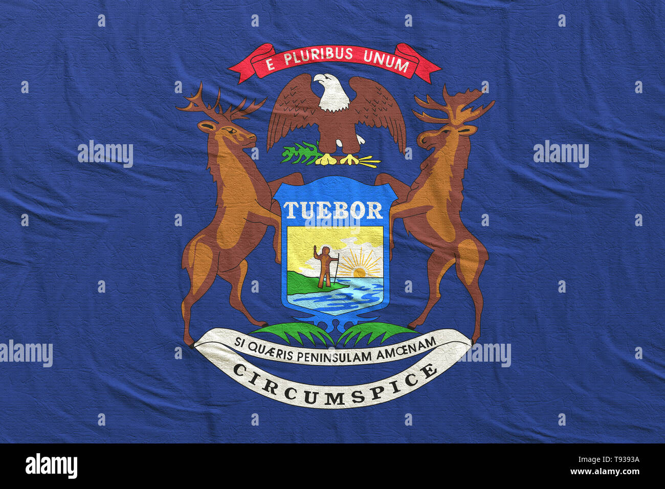 3d rendering of a Michigan State flag silk Stock Photo - Alamy