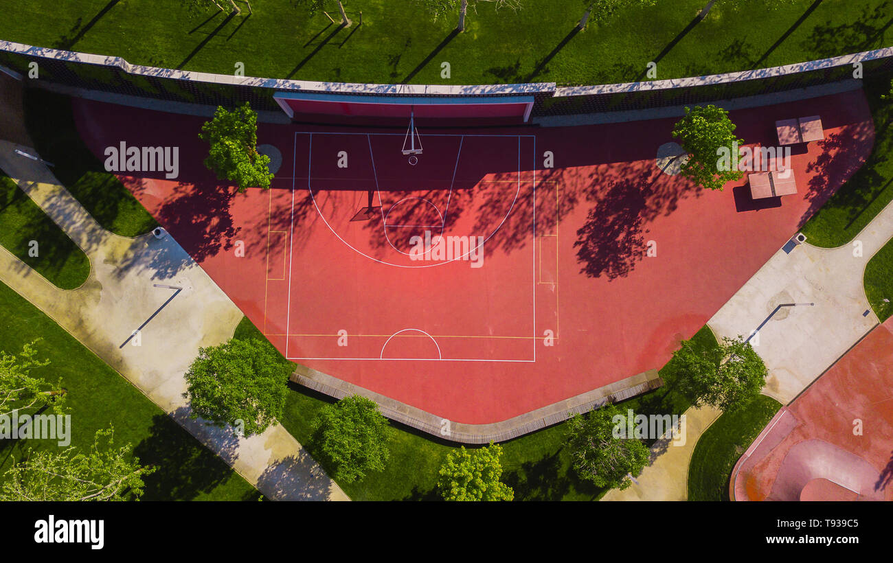Vertical aerial top down view shot and looking down on the playground ...
