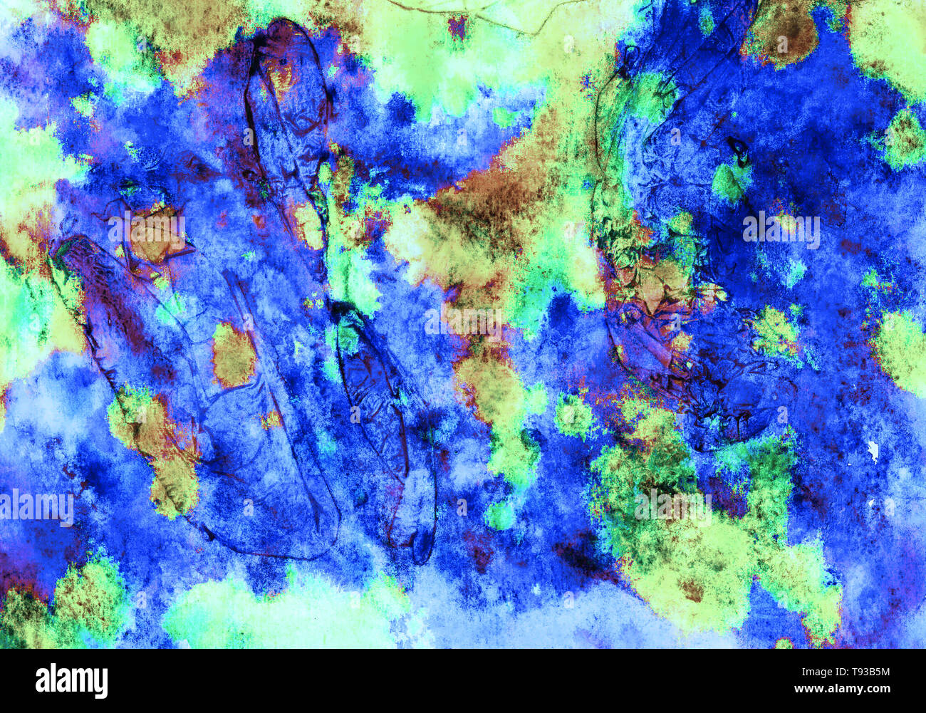 Abstract artistic hand painted watercolor, blue, turquoise, brown ...