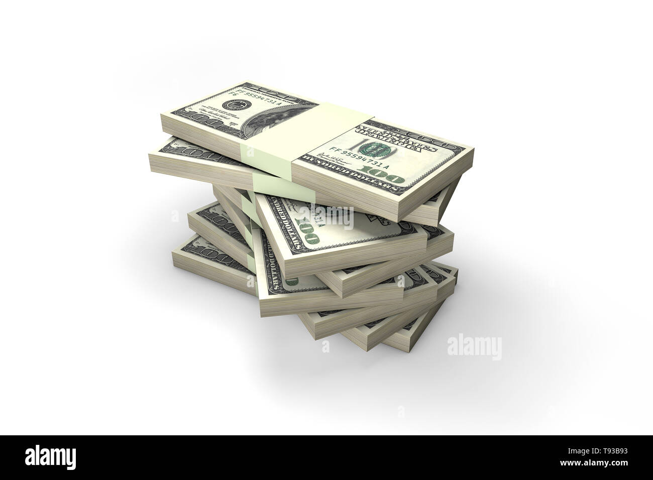 3d rendering, stack of one hundred dollar banknotes, isolated on white ...