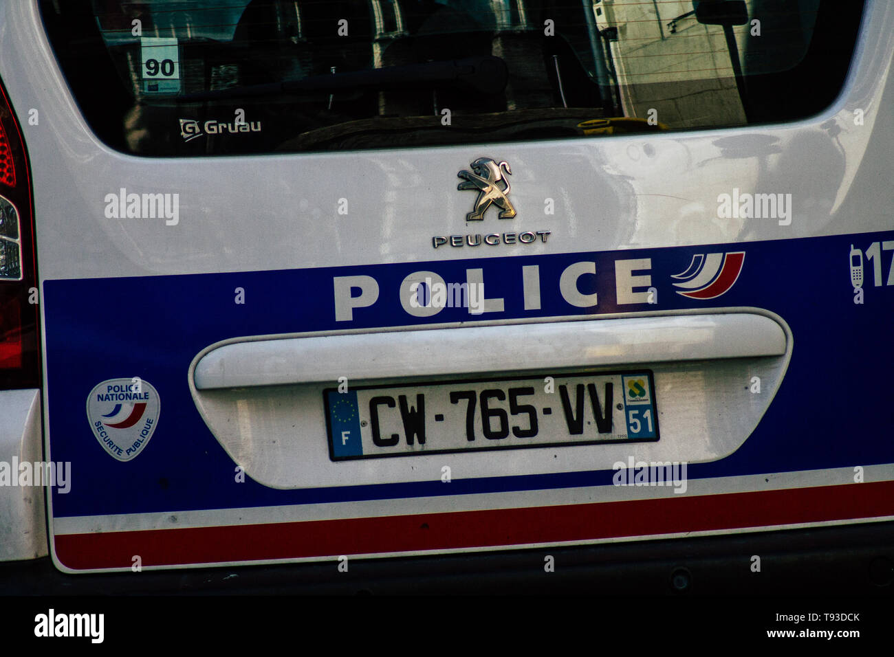 Reims Champagne France May 15, 2019 Closeup of a classic French police ...