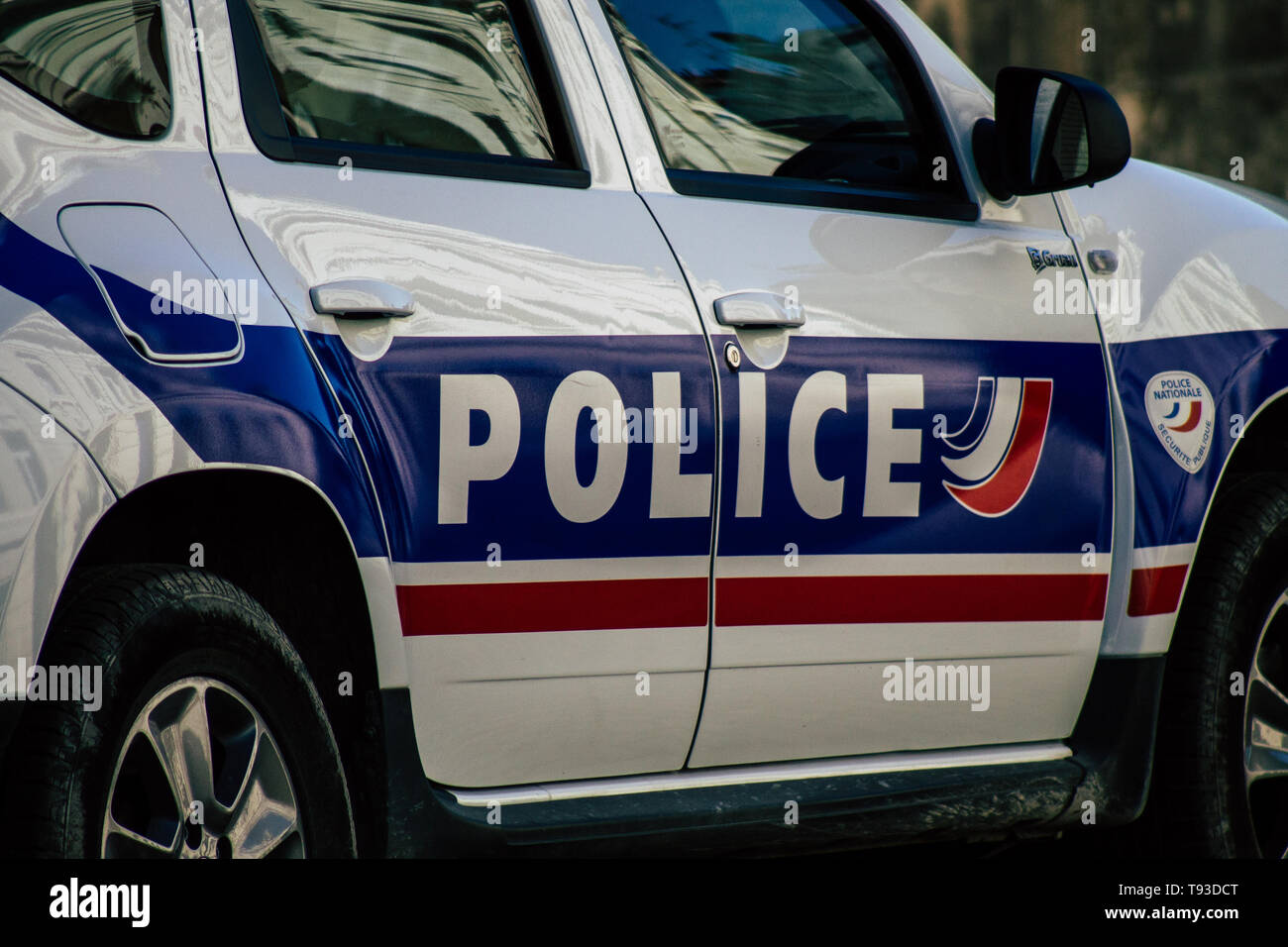 Reims Champagne France May 15, 2019 Closeup of a classic French police ...