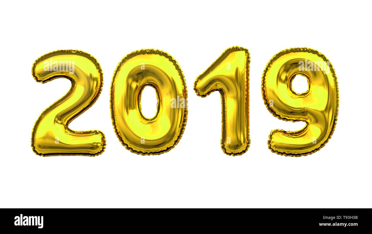 Metallic Golden Letter Balloon numeral digit number year - 3D ...