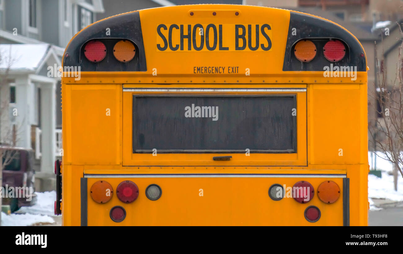 Clear Panorama Yellow school bus with rectangular window and several ...