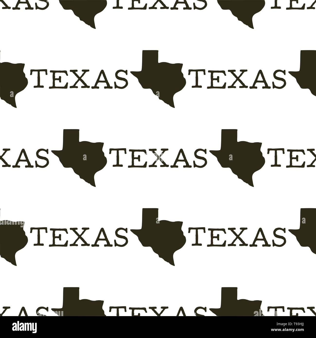Texas pattern with silhouette texas shapes and text. Vintage hand drawn ...