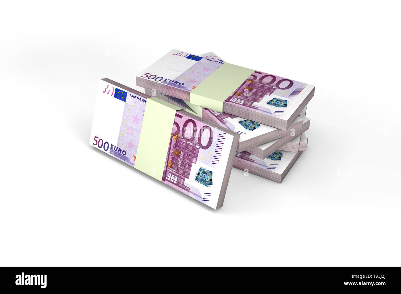 3d rendering, stack of five hundred euro banknotes, isolated on white ...