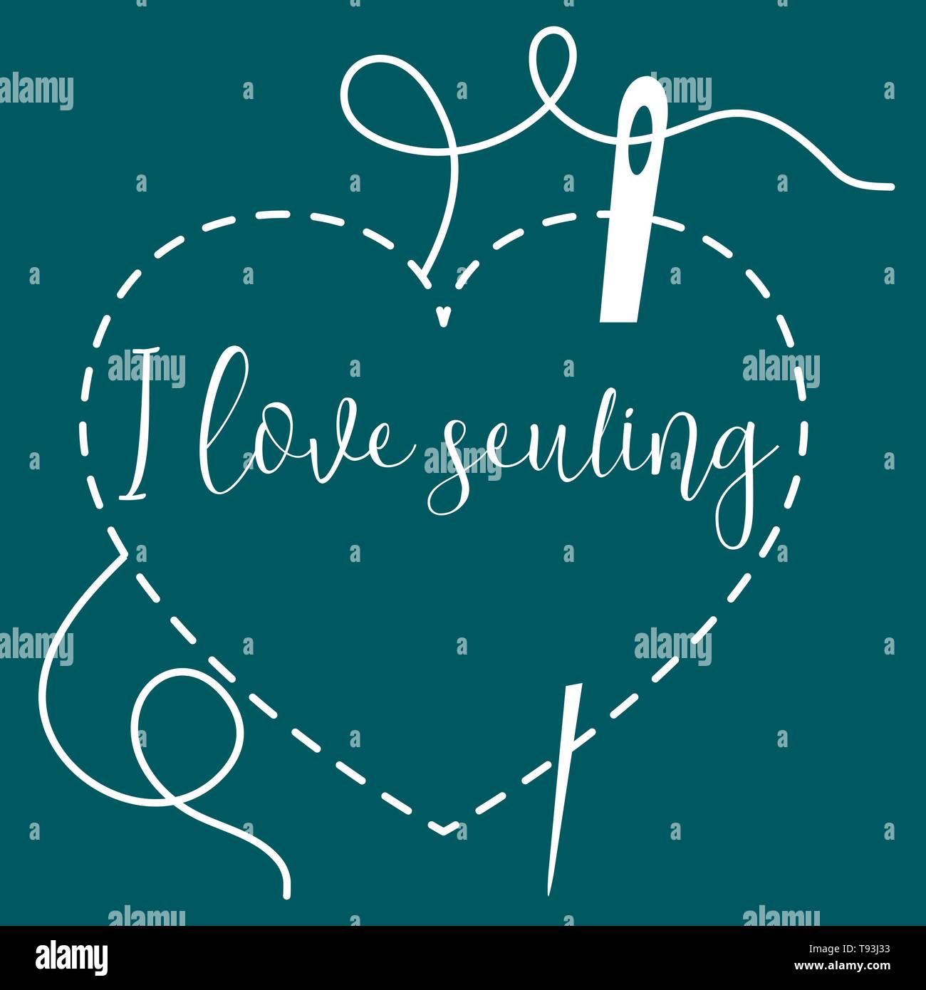 Vector illustration with heart stitches and needle with thread. Tools ...