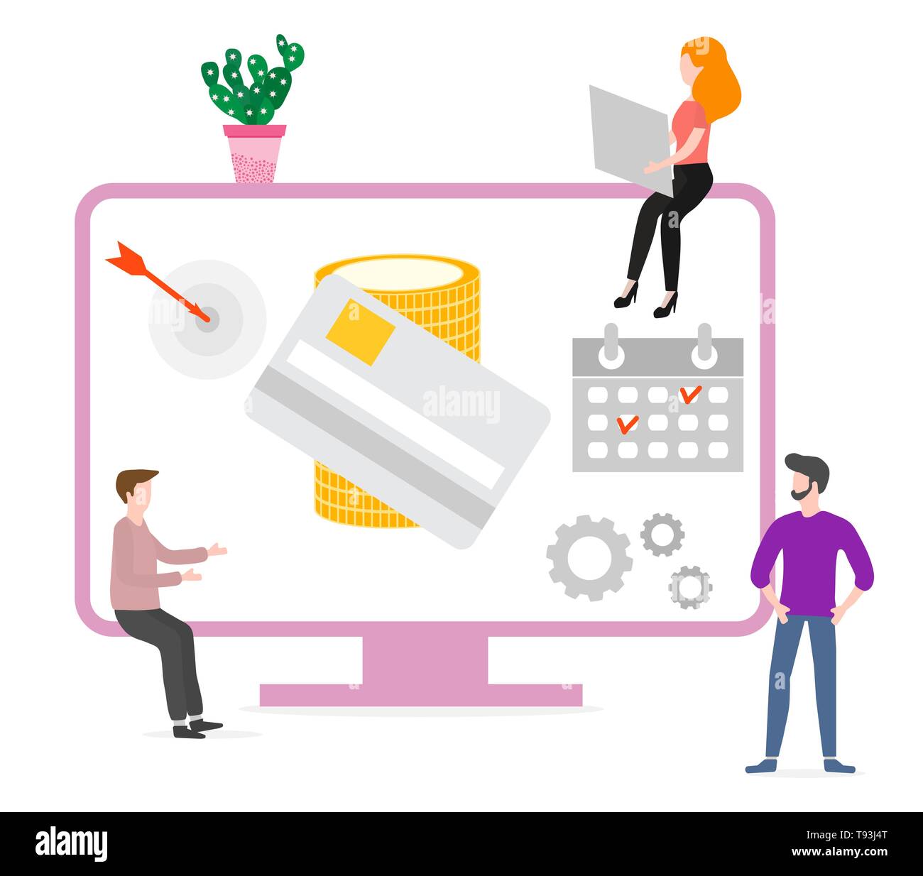 Vector illustration with people using online banking service. Growth of ...