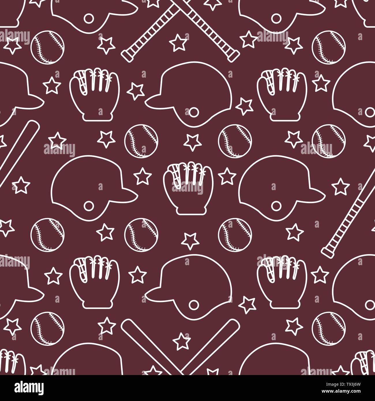 Vector seamless pattern with baseball bats, ball, helmet, baseball ...