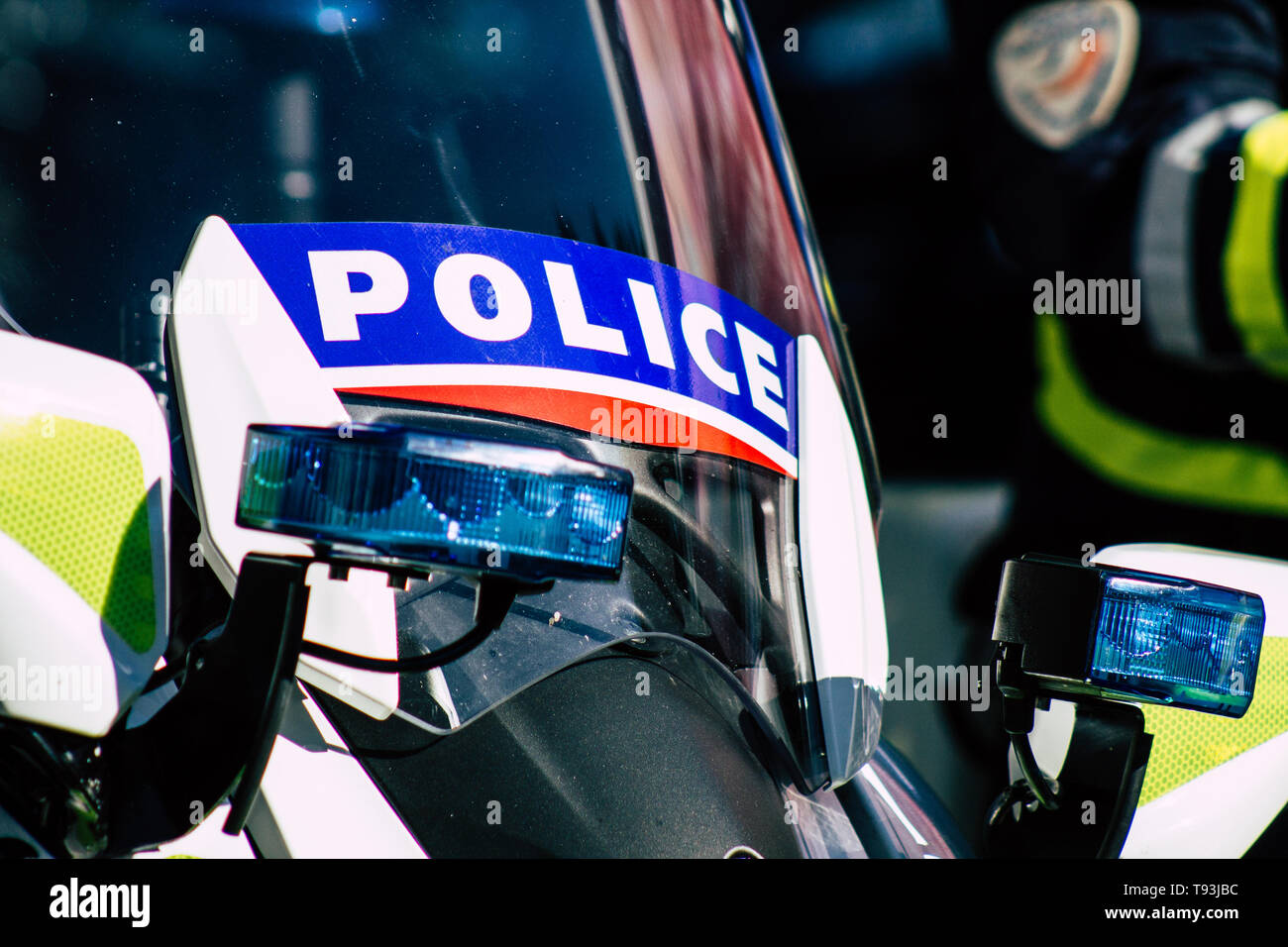 Reims Champagne France May 15, 2019 Closeup of a classic French police ...