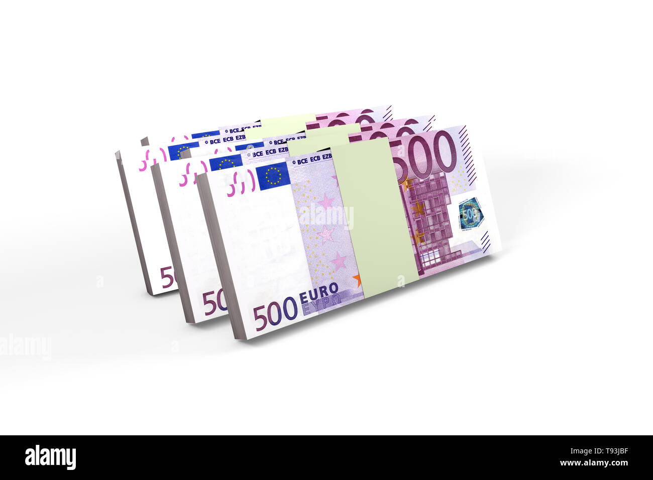 3d rendering, stack of five hundred euro banknotes, isolated on white ...