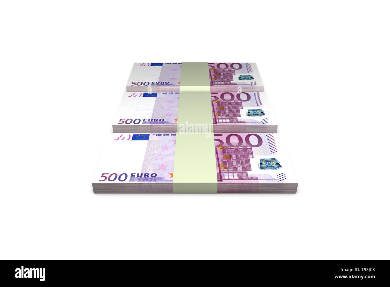 3d rendering, stack of five hundred euro banknotes, isolated on white ...