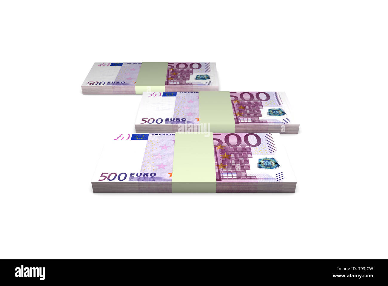3d rendering, stack of five hundred euro banknotes, isolated on white ...