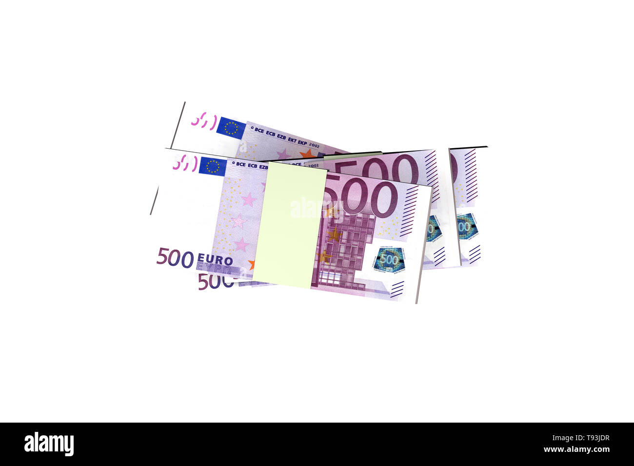 3d rendering, stack of five hundred euro banknotes, top view, isolated ...