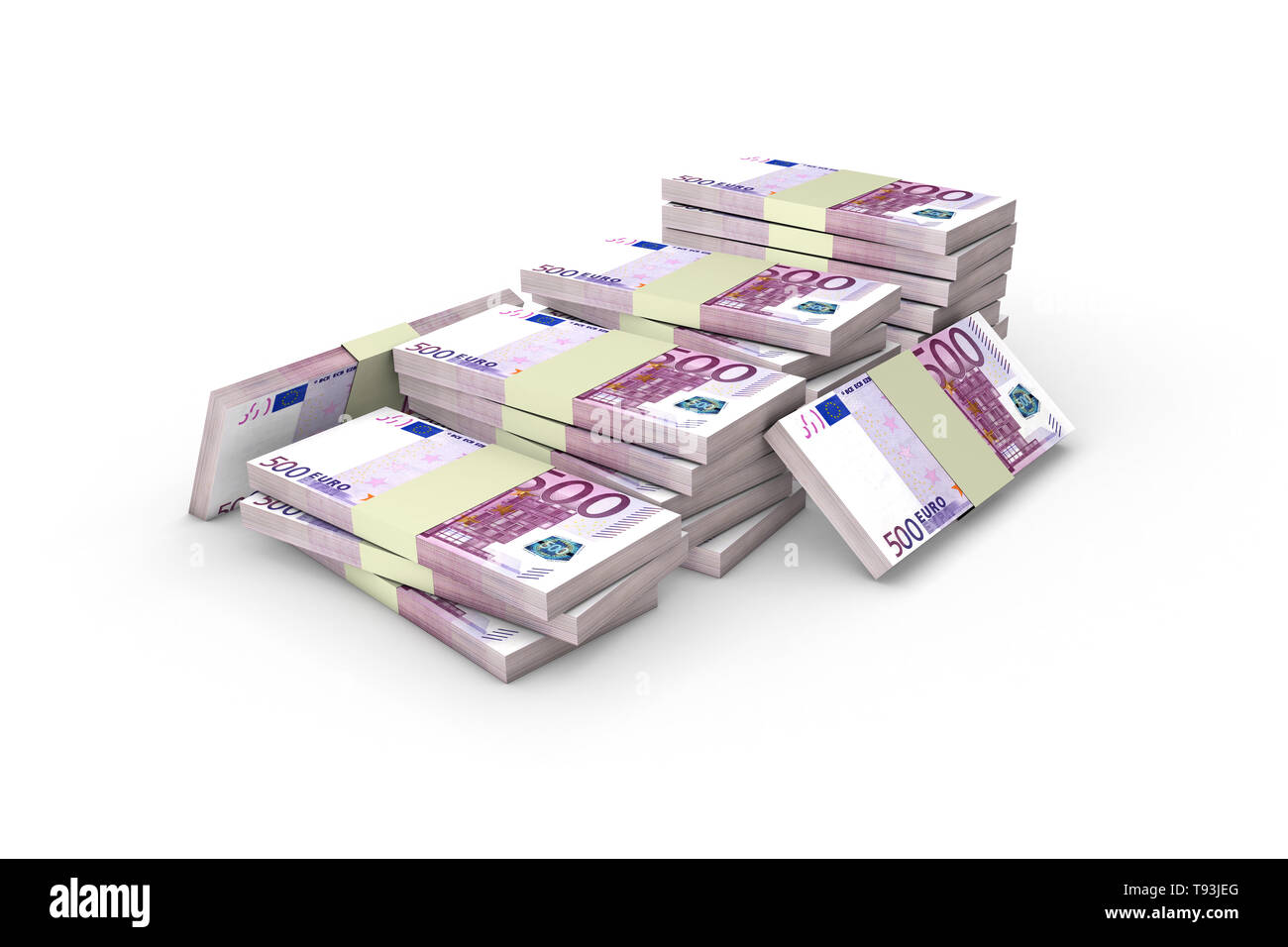 3d rendering, stack of five hundred euro banknotes, isolated on white ...