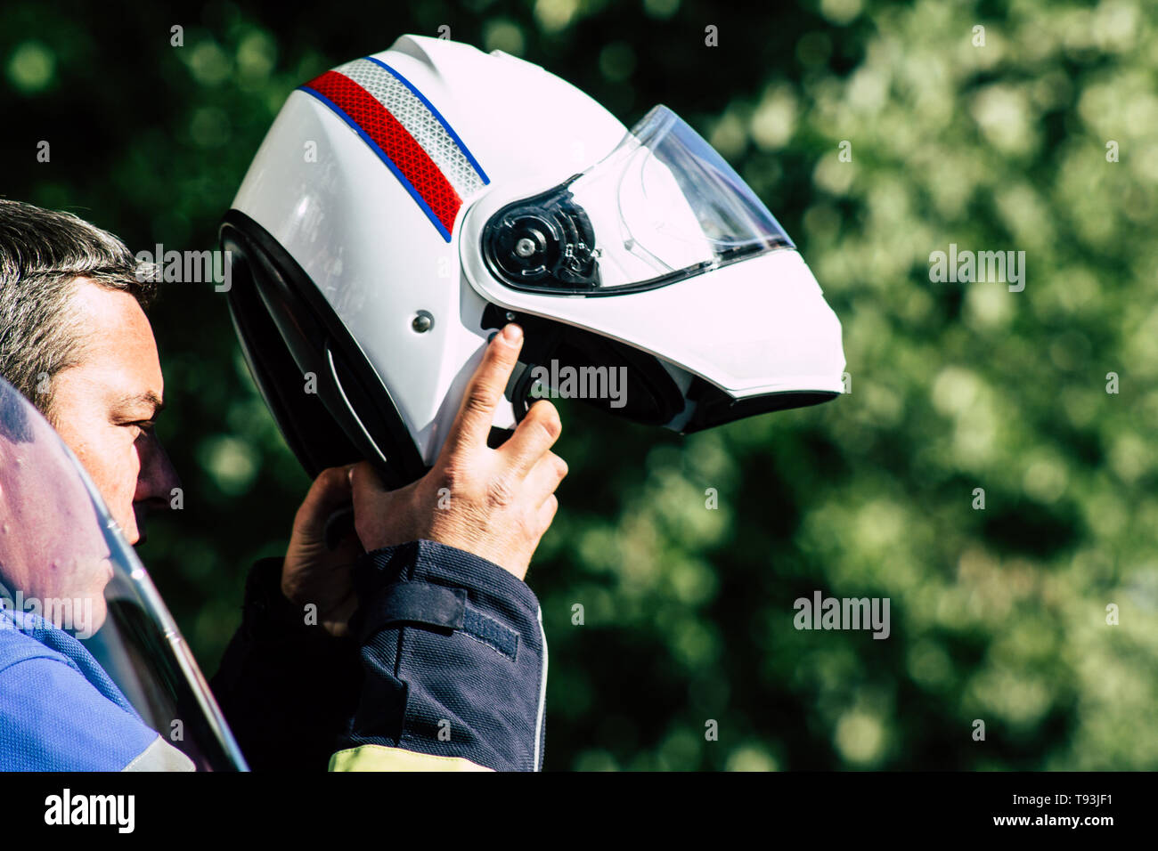 Reims Champagne France May 15, 2019 View of a biker of the French ...