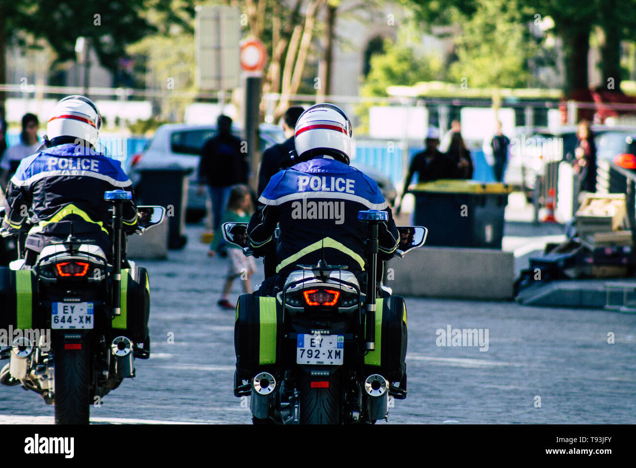 Reims Champagne France May 15, 2019 View of a biker of the French ...