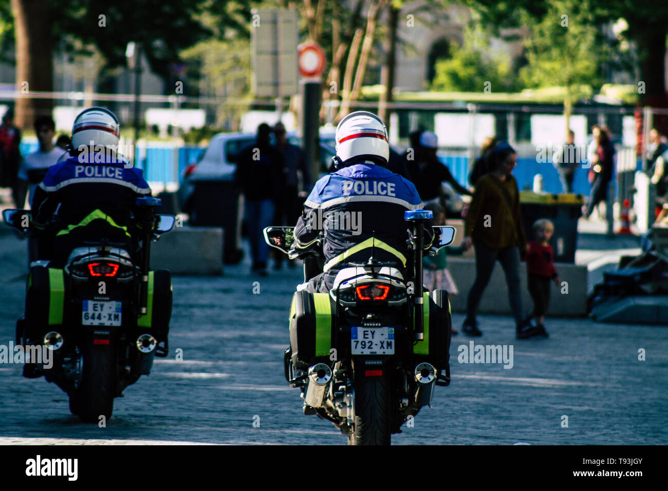 Reims Champagne France May 15, 2019 View of a biker of the French ...