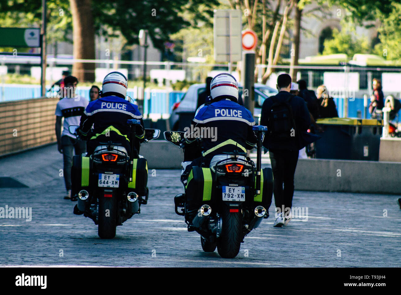 Reims Champagne France May 15, 2019 View of a biker of the French ...