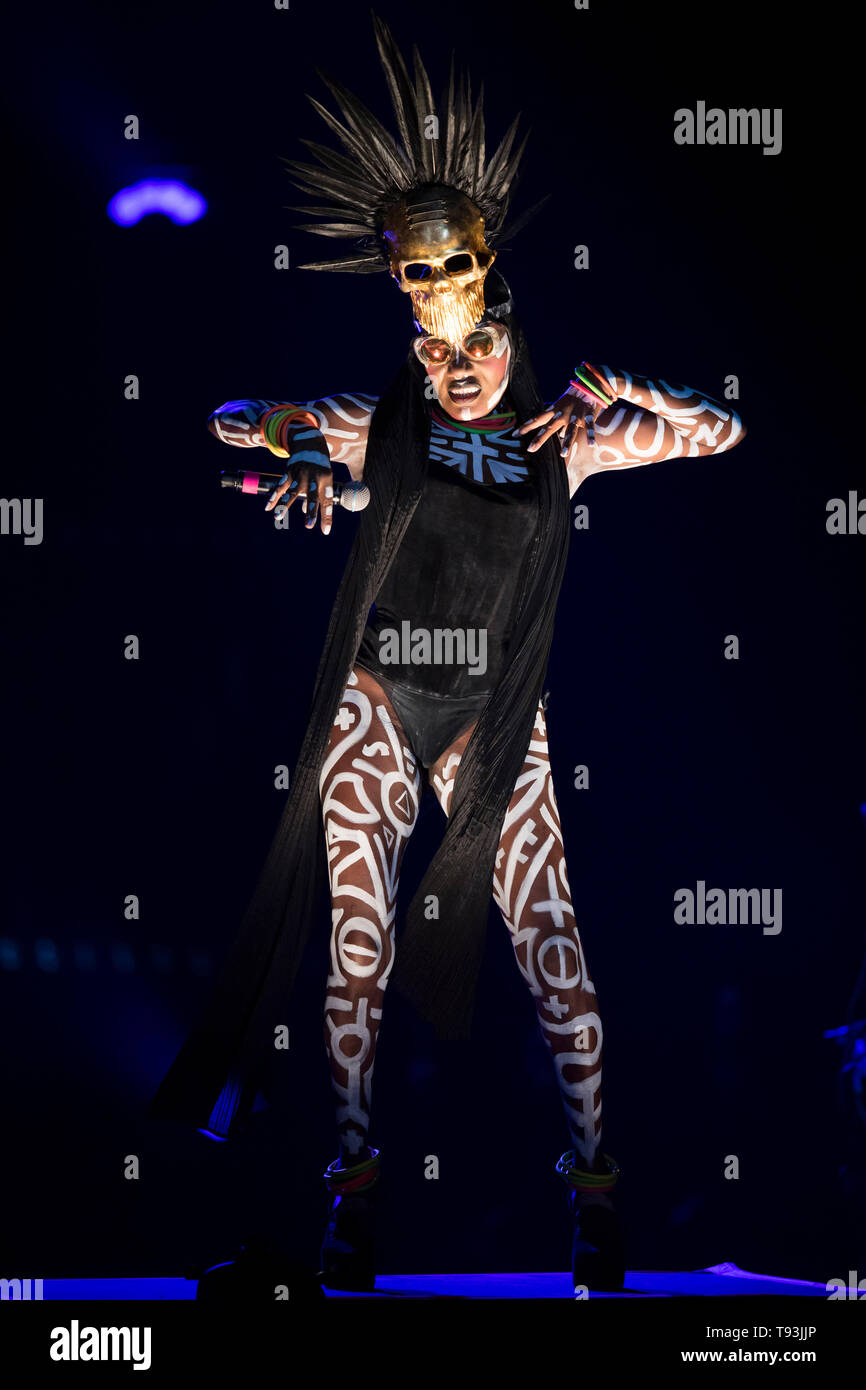 Singer Grace Jones on stage during a concert at the Sporting Summer ...