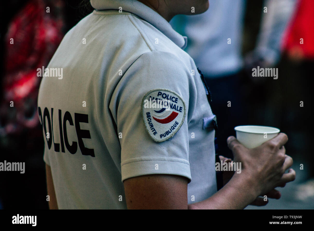 Reims Champagne France May 15, 2019 View of a biker of the French ...