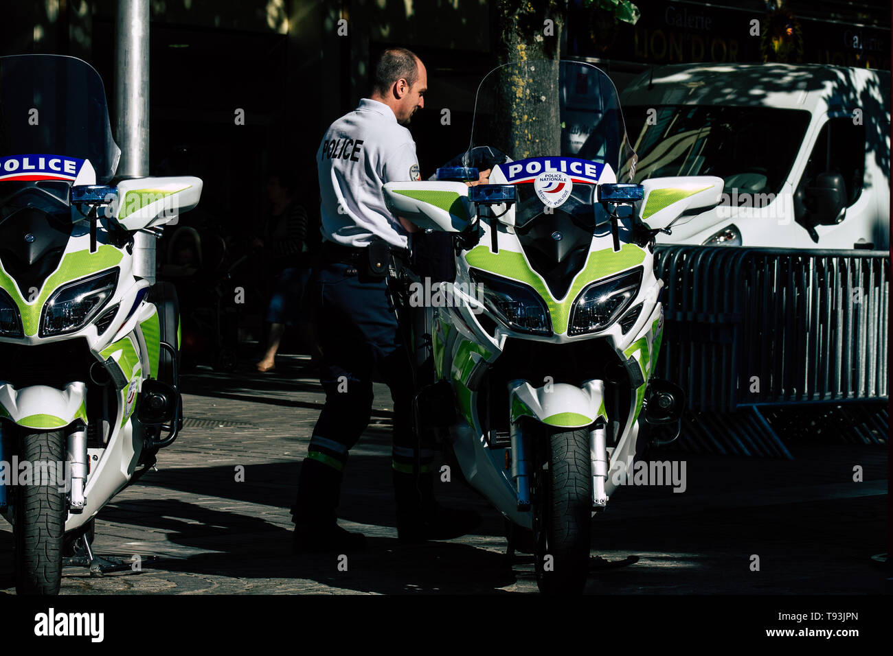 Reims Champagne France May 15, 2019 View of a biker of the French ...