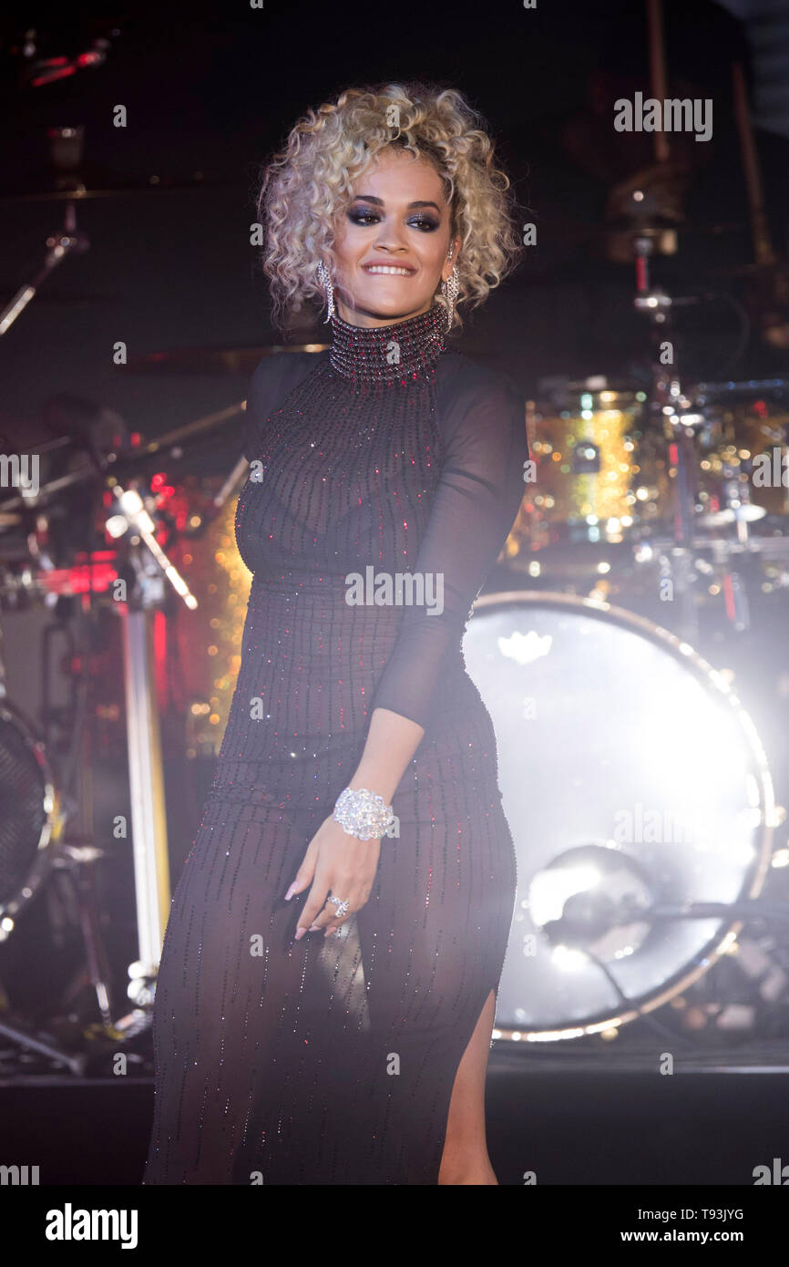 Singer Rita Ora on stage during a concert at the Sporting Summer ...