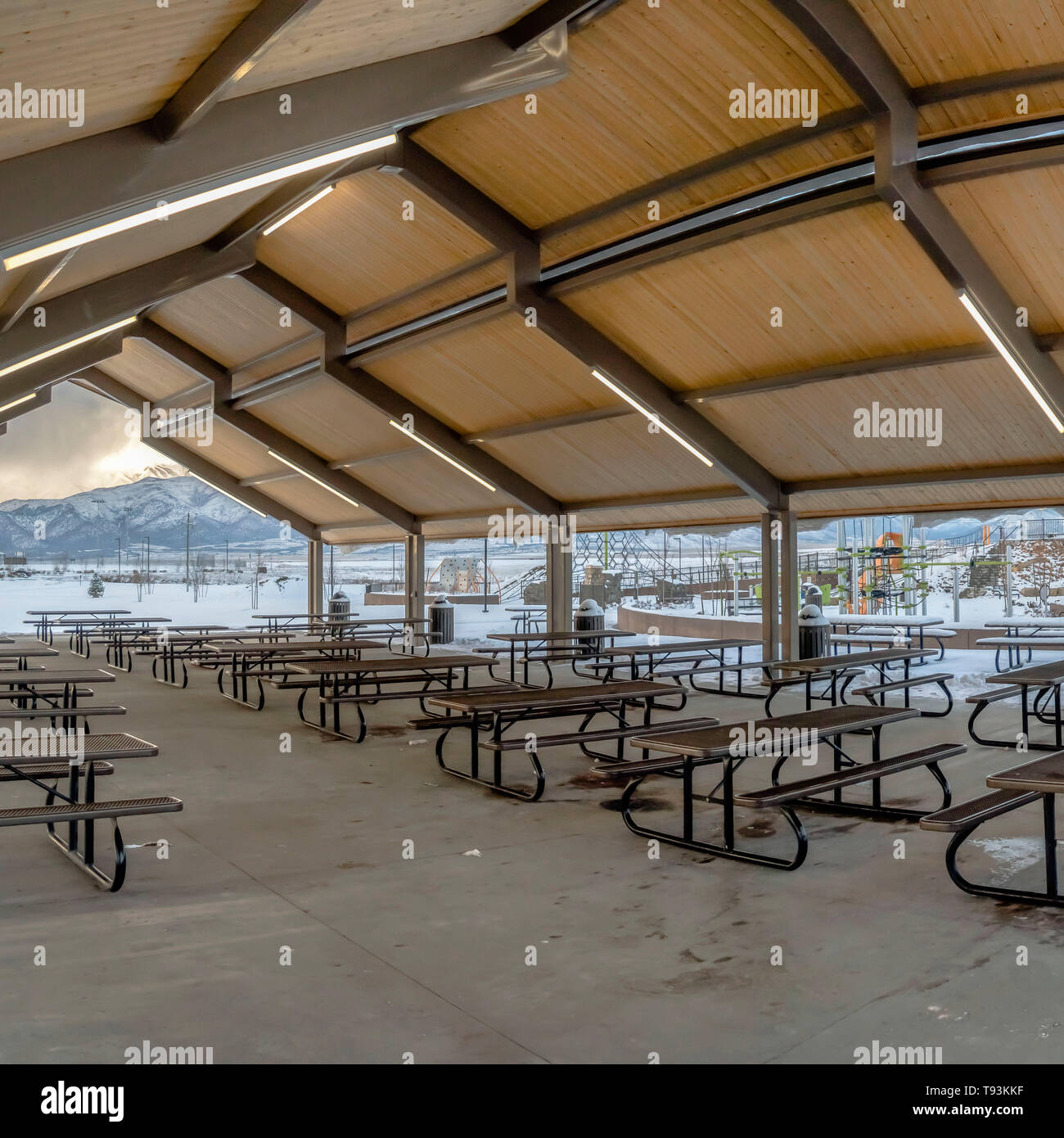 Clear Square Covered picnic area and playground at a park blanketed ...