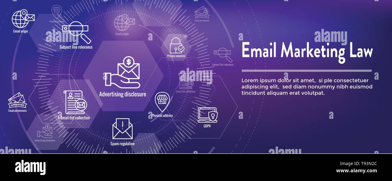 Email Marketing Rules & Regulations Icon Set and Web Header Banner ...