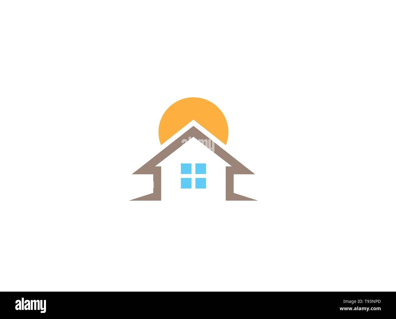 house symbol a big sun behind the home logo design Stock Vector Image ...