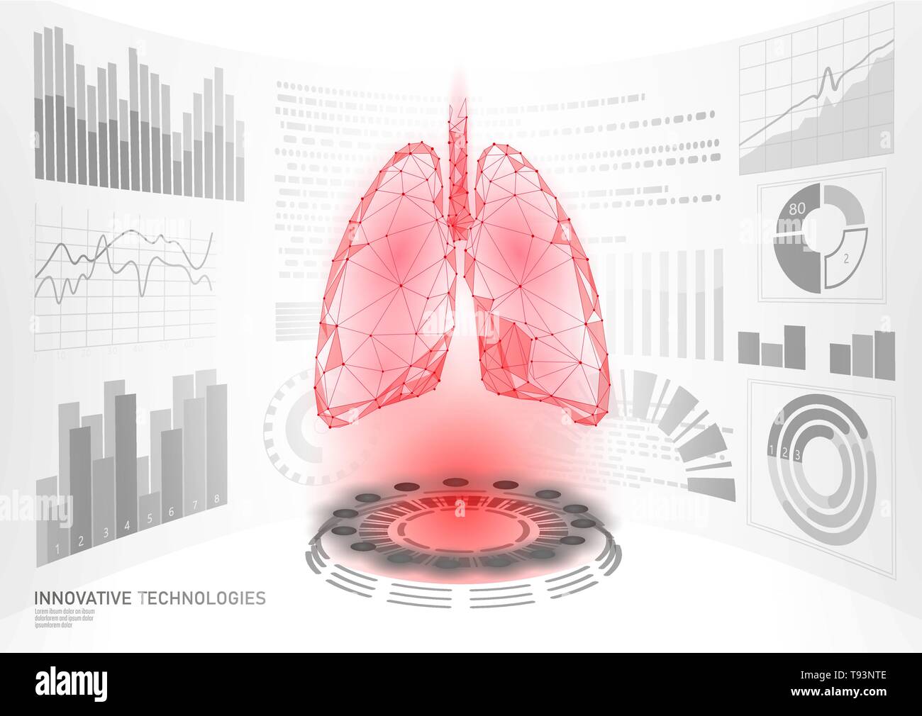3D low poly human healthy lungs virtual laser surgery operation HUD UI ...
