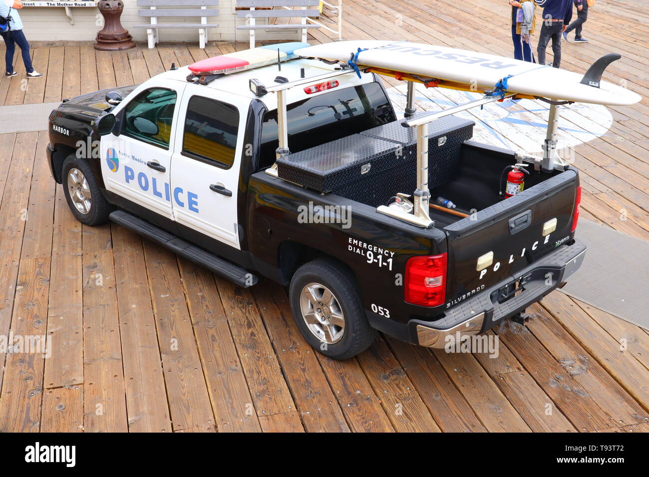 Police Car on Santa Monica Pier - Los Angeles, California Stock Photo ...