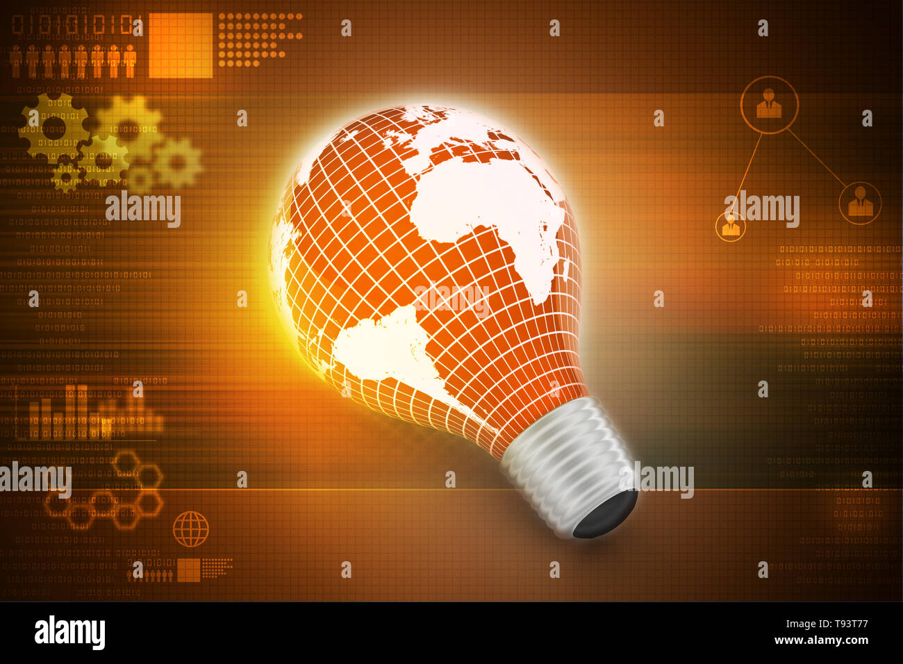 an electric light bulb with a world map Stock Photo - Alamy